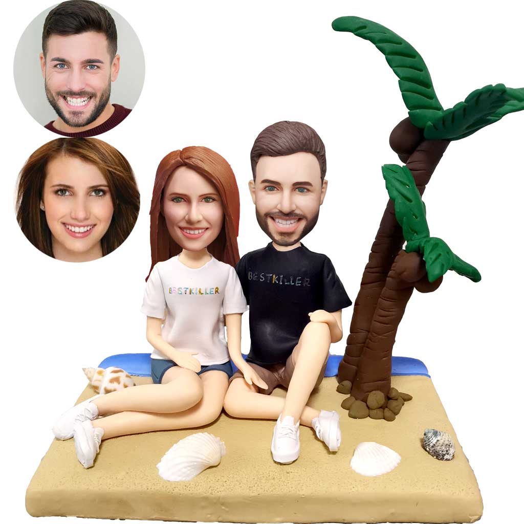 Couples Sitting On Beach Custom Bobblehead - Beach Theme Gift ...
